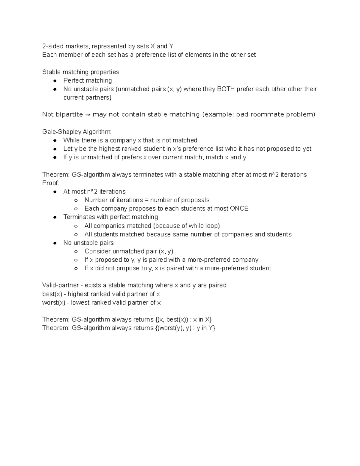 Stable matchings - In-class notes from slides and lecture - 2-sided ...