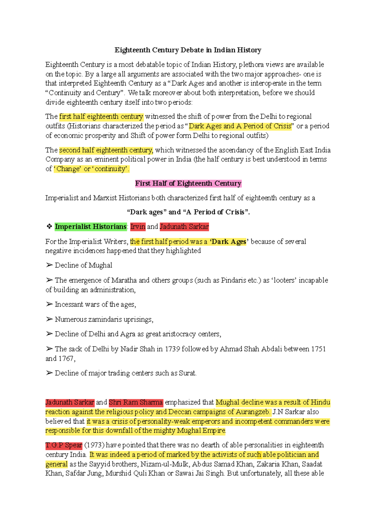Eighteenth Century Debate in Indian History.docx edited - Eighteenth ...