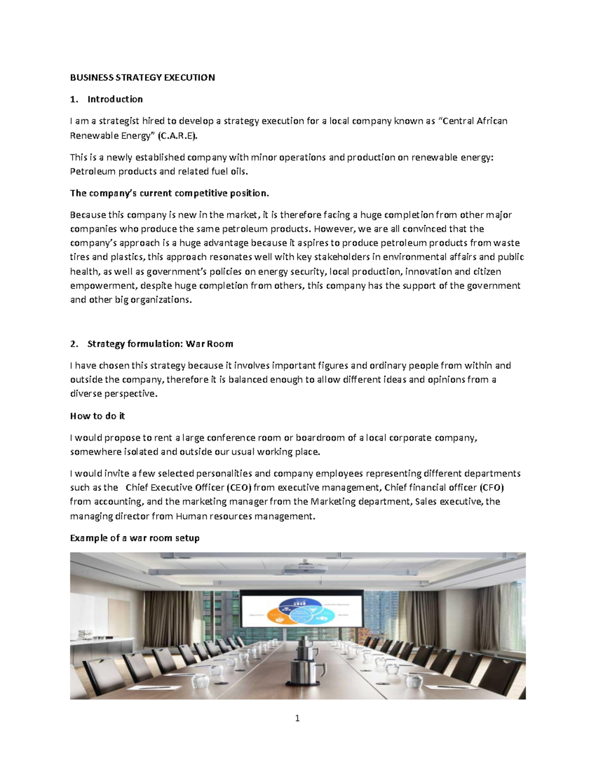 Strategy Execution Plan assignment - BUSINESS STRATEGY EXECUTION ...