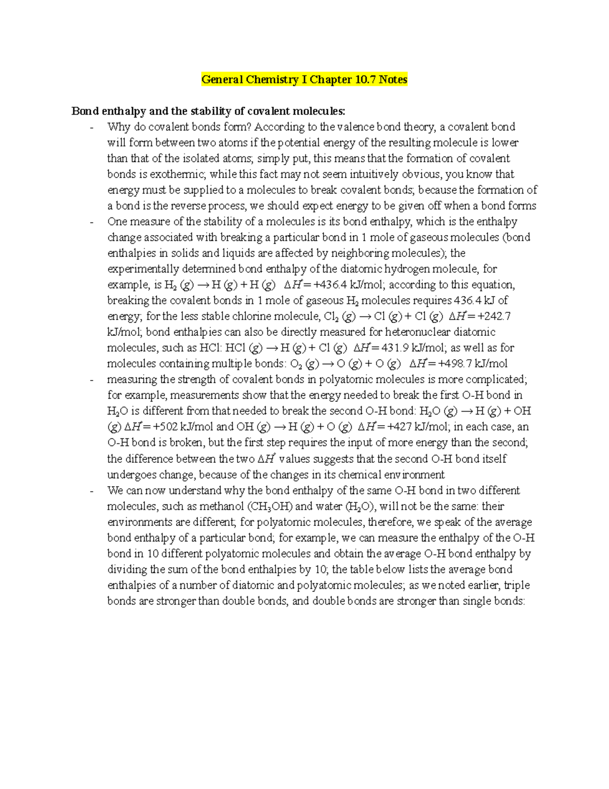 Bond Enthalpy and Stability of Covalent Molecules - Studocu