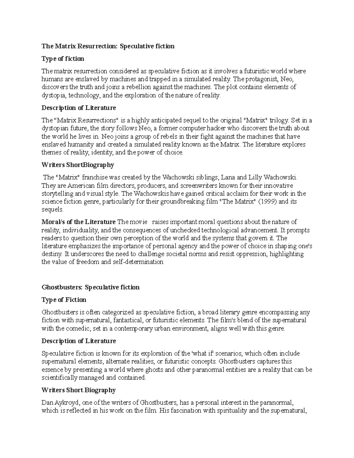 Speculative-fiction - The Matrix Resurrection: Speculative fiction Type ...