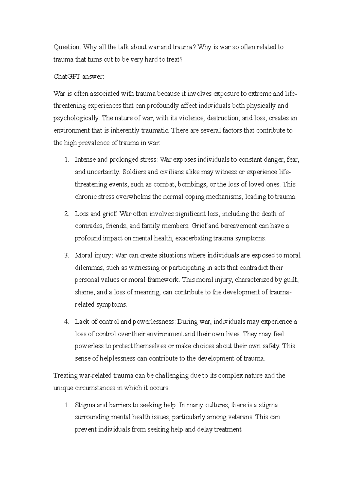 Chatgpt - weekly assisnment - Question: Why all the talk about war and ...