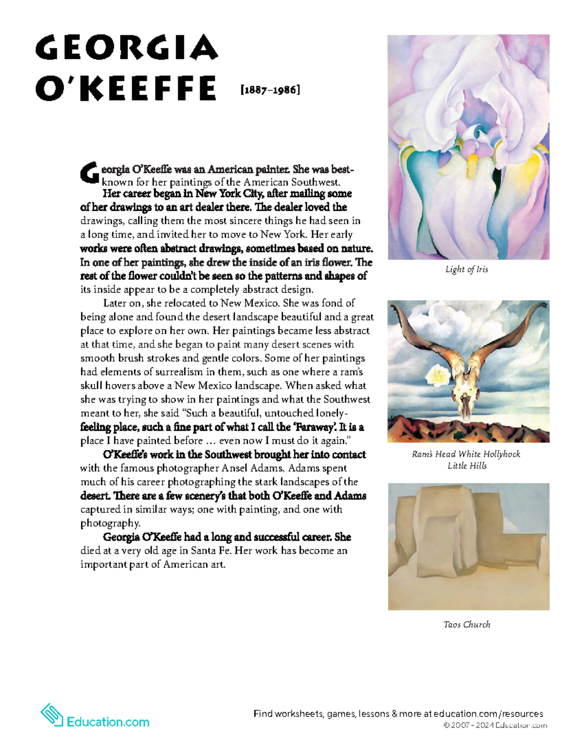 Georgia-okeeffe - worksheets - copyright © 2013 Education LLC All ...