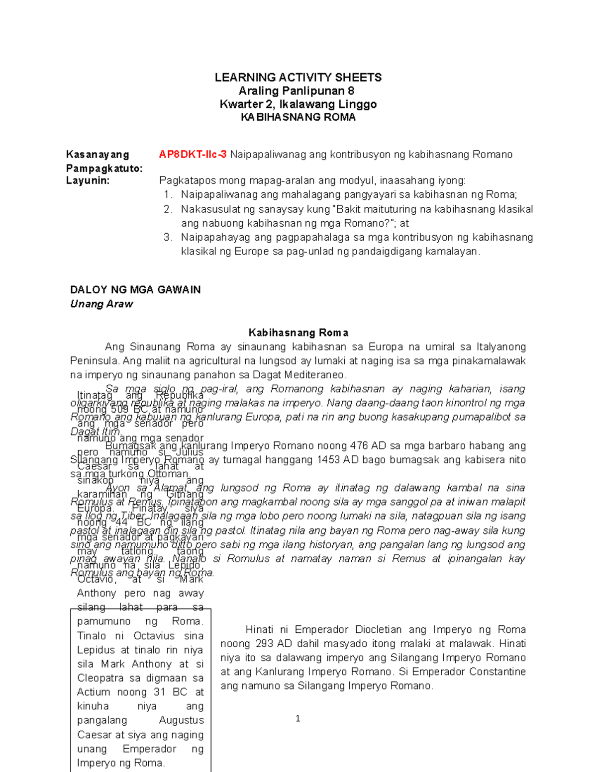 Aral. Pan 8 - 2Q - week 2 - LEARNING ACTIVITY SHEETS Araling Panlipunan ...
