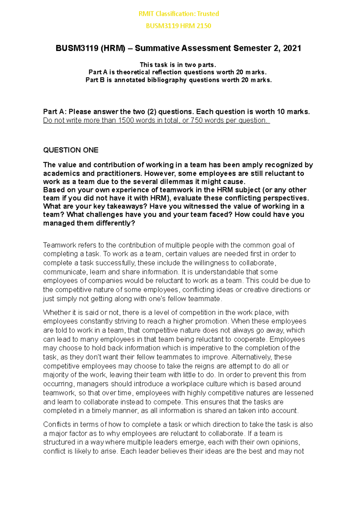 Assignment 3 - Summative Assessment - BUSM3119 HRM 2150 BUSM3119 (HRM ...