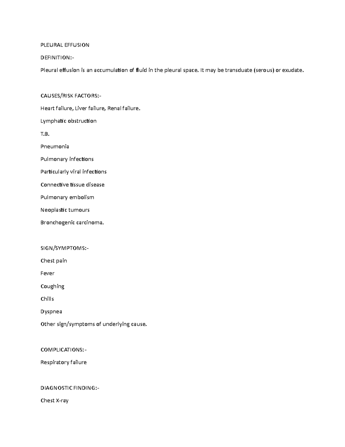 Pleural Effusion - PLEURAL EFFUSION DEFINITION:- Pleural effusion is an ...
