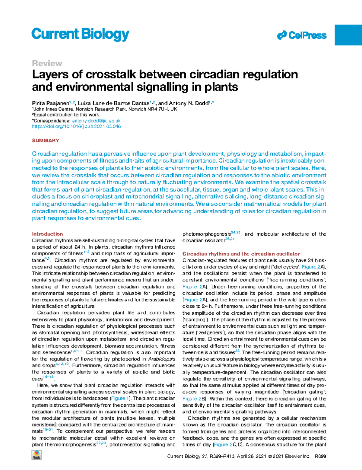 Layers Of Crosstalk Between Circadian Regulation And Environmental