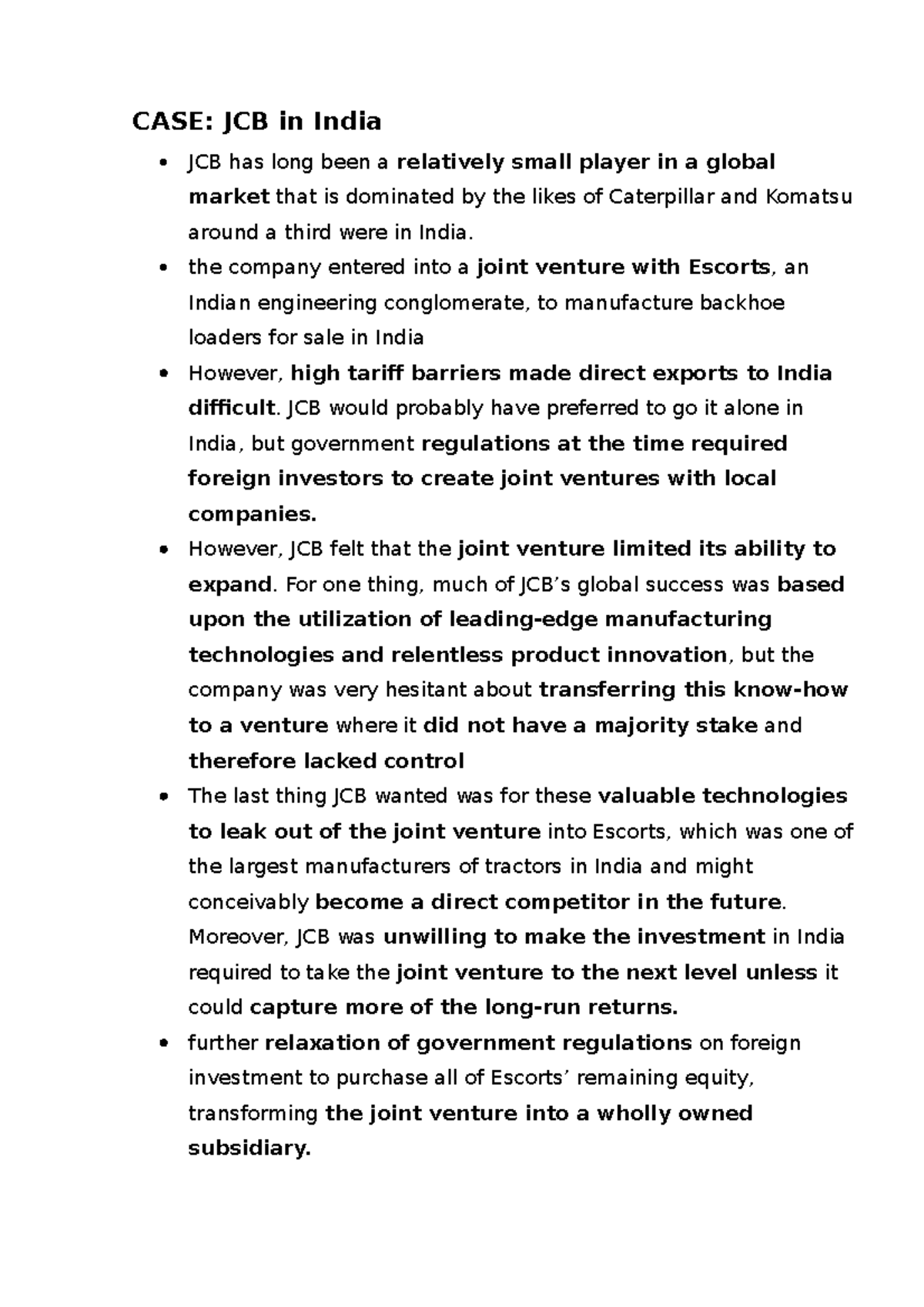 Entry Mode Hill - CASE: JCB in India JCB has long been a relatively ...