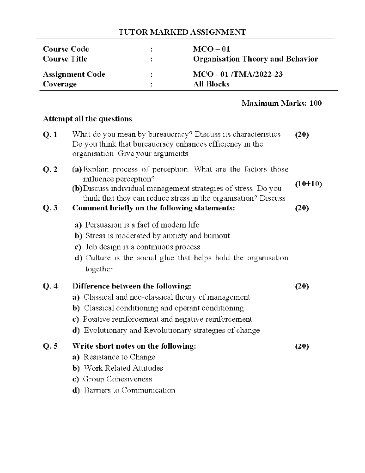 MCO 1 - Assigment 2022-23 - TUTOR MARKED ASSIGNMENT Course Code : MCO- Course Title ...