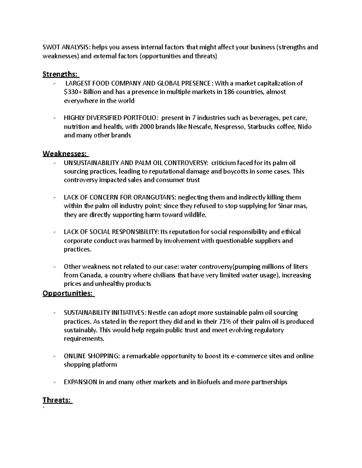 Presentation Nestle - SWOT ANALYSIS: helps you assess internal factors ...