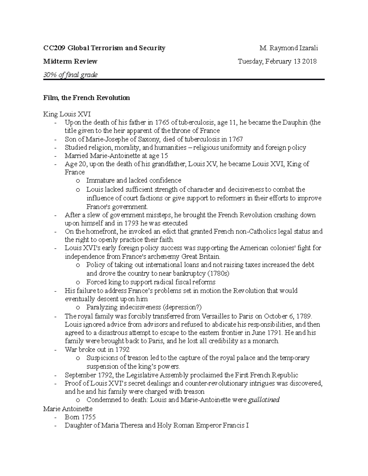 CC209 Midterm Review - CC209 Global Terrorism and Security Midterm ...