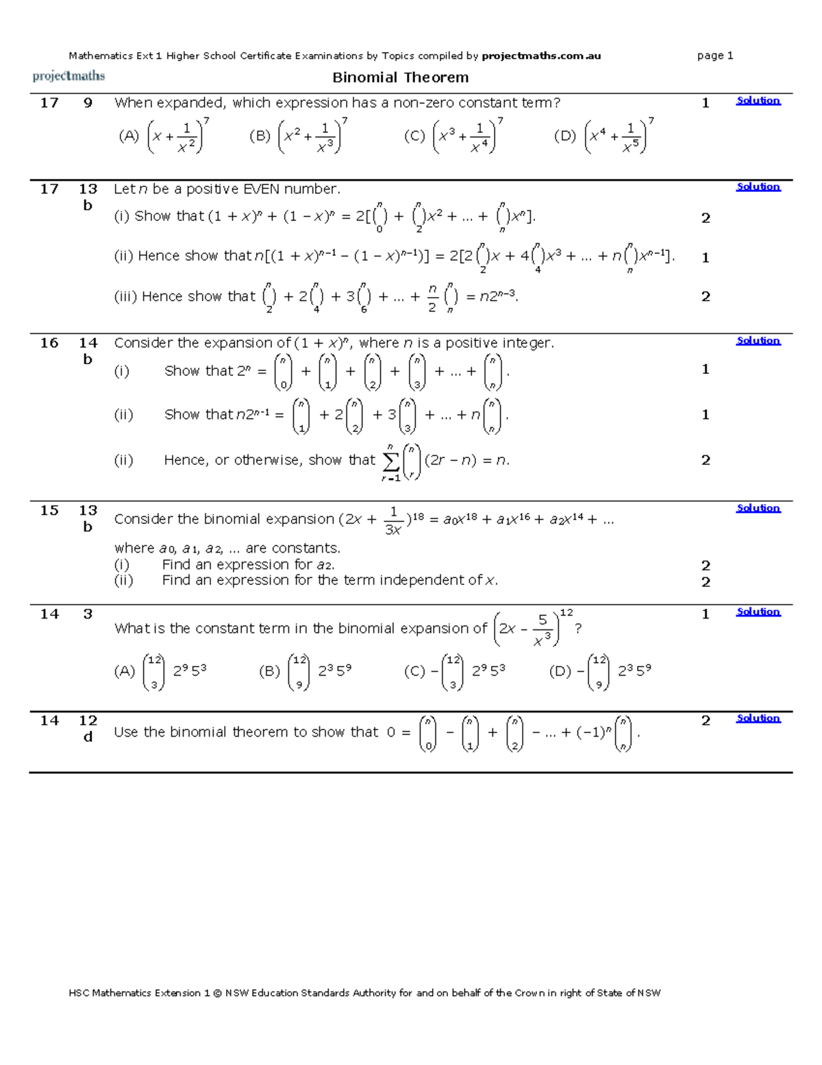 Binomial Theorem - 2017 to 2005 - Binomial Theorem 17 9 When expanded ...