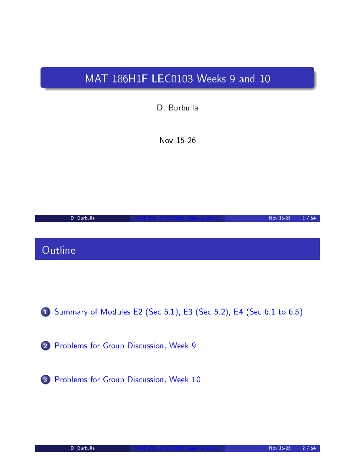 MAT186 WK 9-3 - Lecture notes Week 9 - MAT 186H1F LEC0103 Weeks 9 and ...