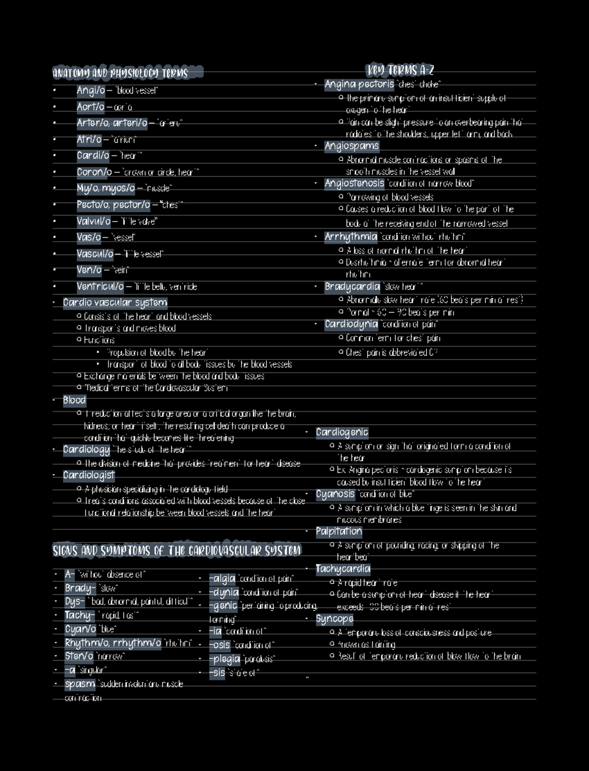 Ch 8 Lecture - , Anatomy and Physiology Terms Key terms a-Z Angi/o ...