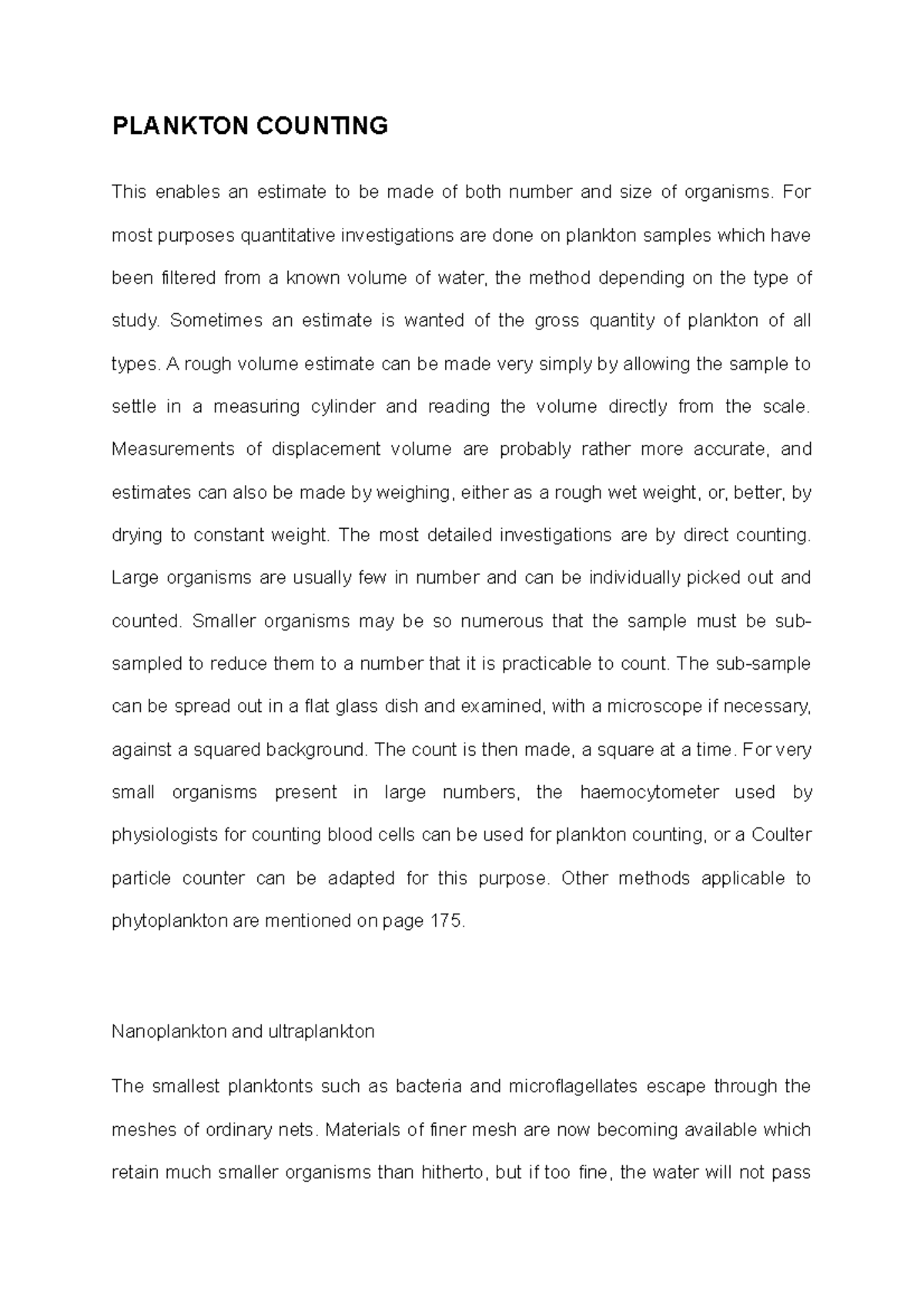 Lecture Notes Plankton Counting - PLANKTON COUNTING This enables an ...