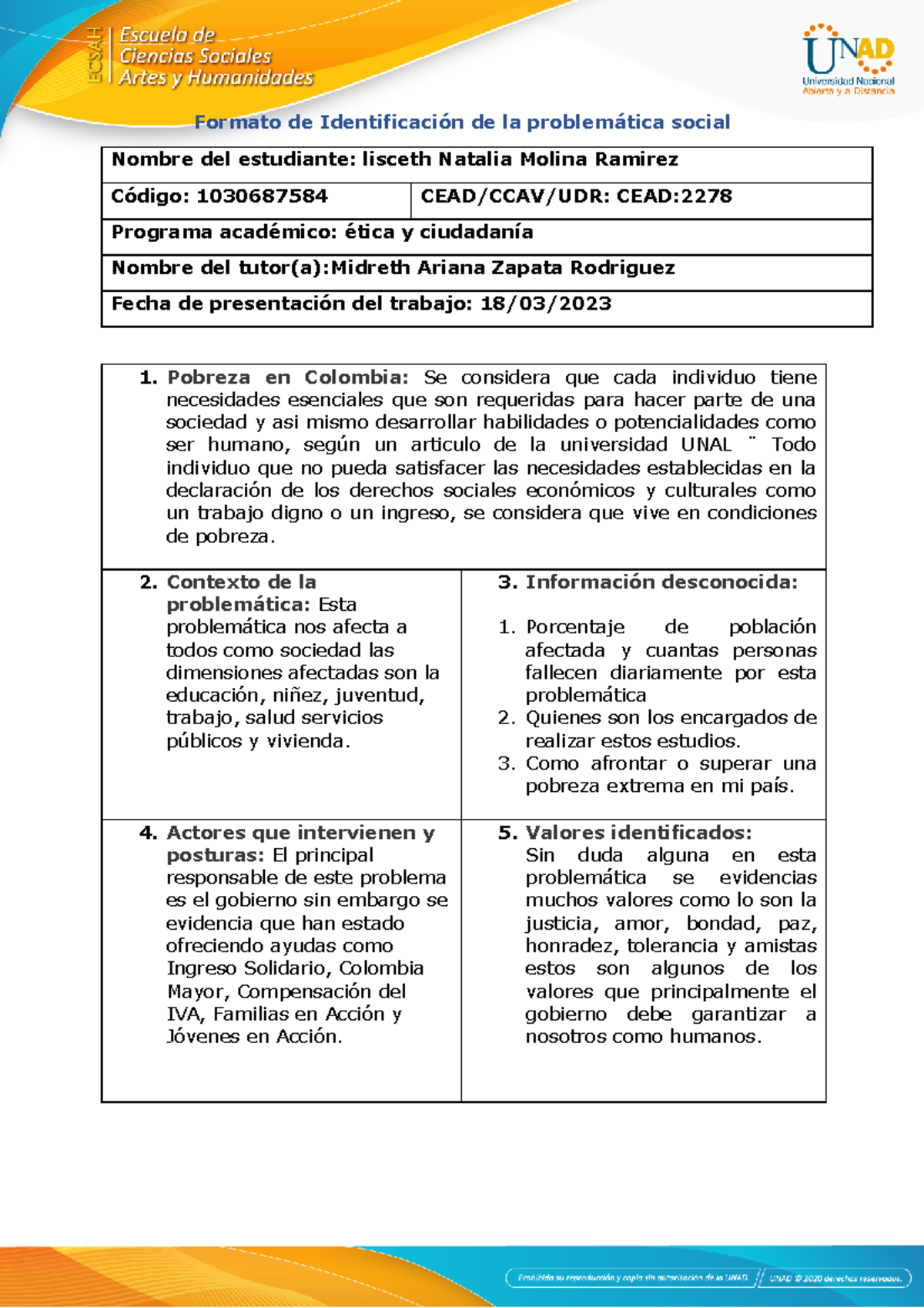 Análisis de la problemática social - Formato de Identificación de la ...