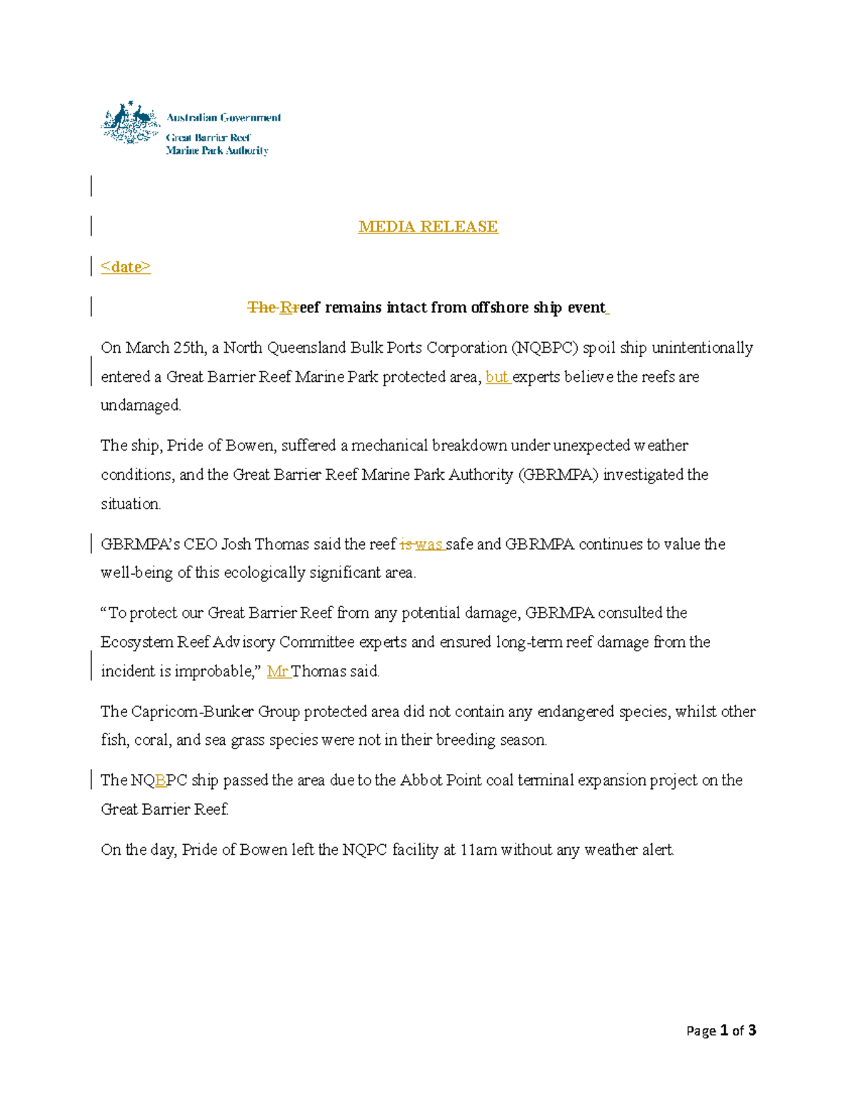 Erin Press Release - MEDIA RELEASE The Rreef remains intact from ...