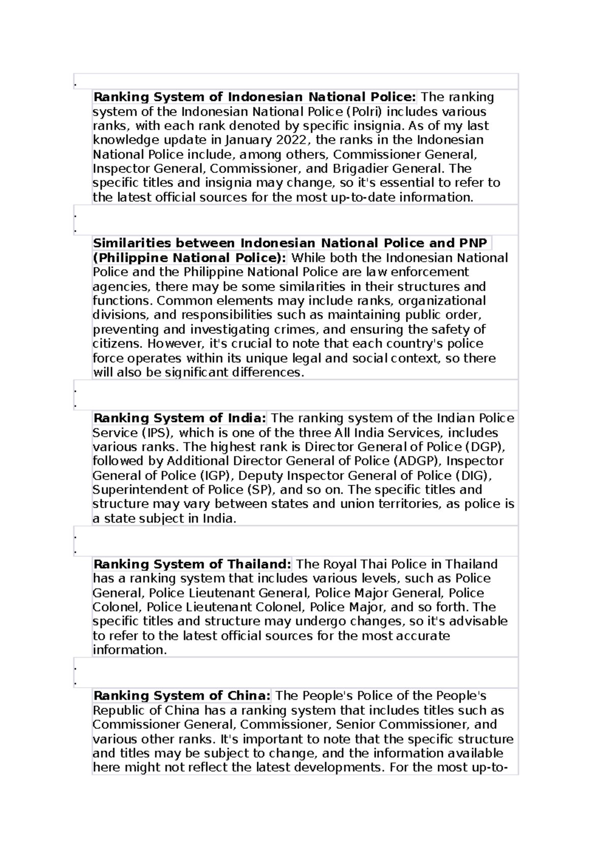 Ranking System of Indonesian National Police - Ranking System of ...