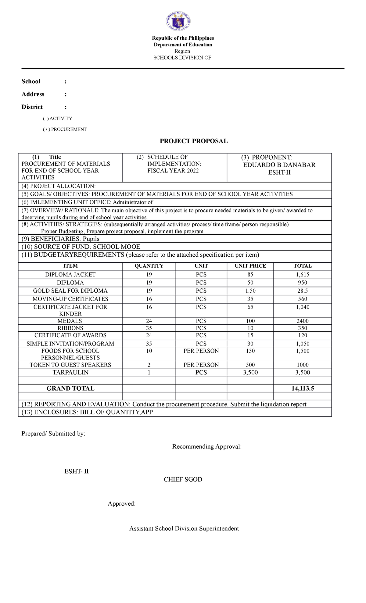 Graduation proposal 2022 - Republic of the Philippines Department of ...