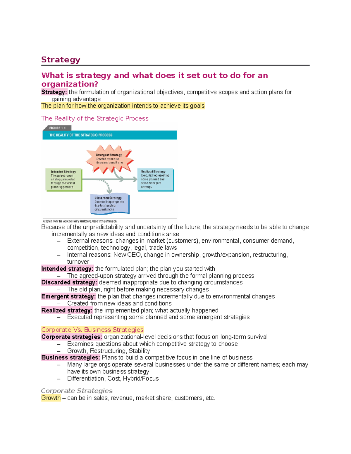 Lecture 1 Strategy - Strategy What is strategy and what does it set out ...