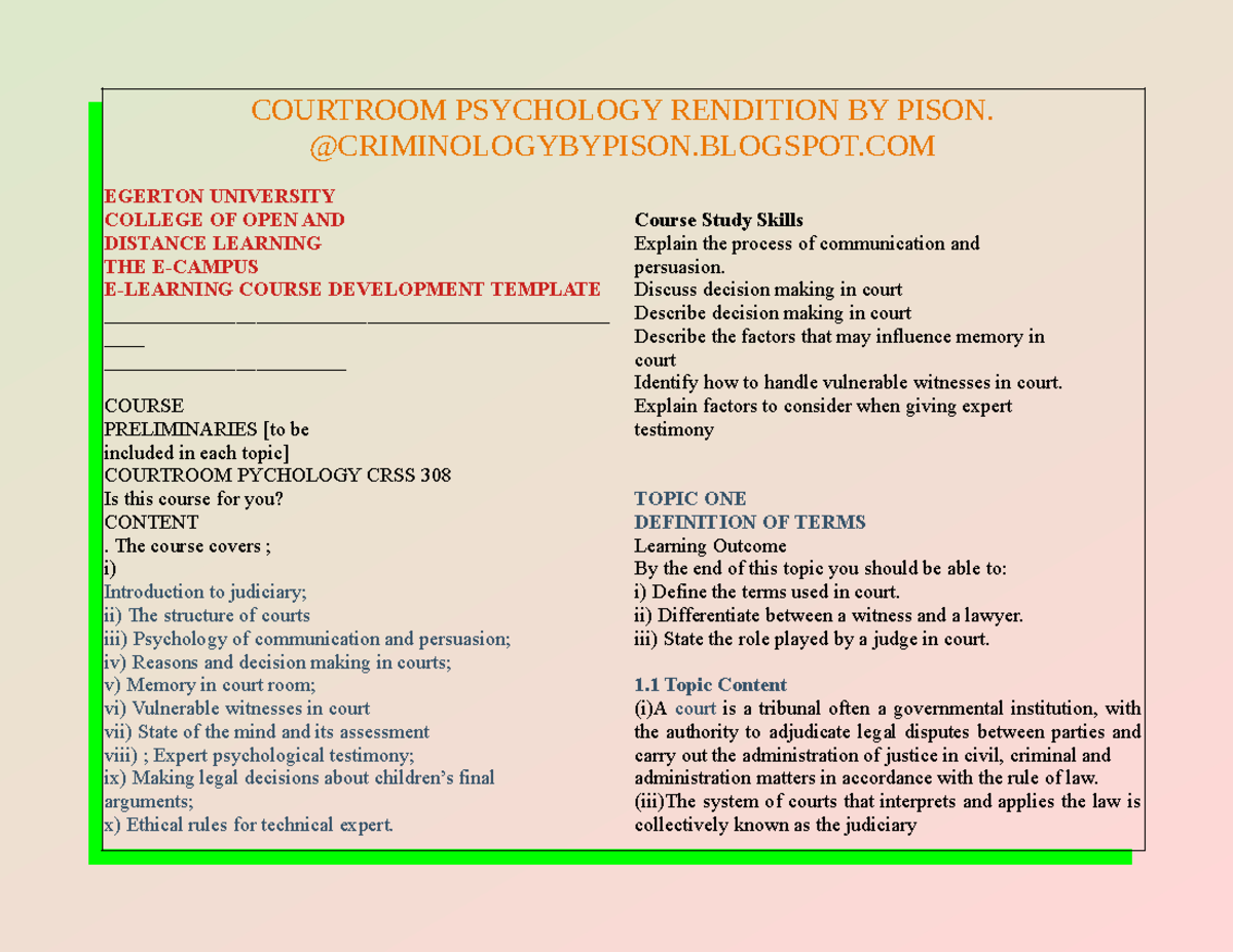 Courtroom Psychology Rendition 322 CRSS - @CRIMINOLOGYBYPISON.BLOGSPOT ...
