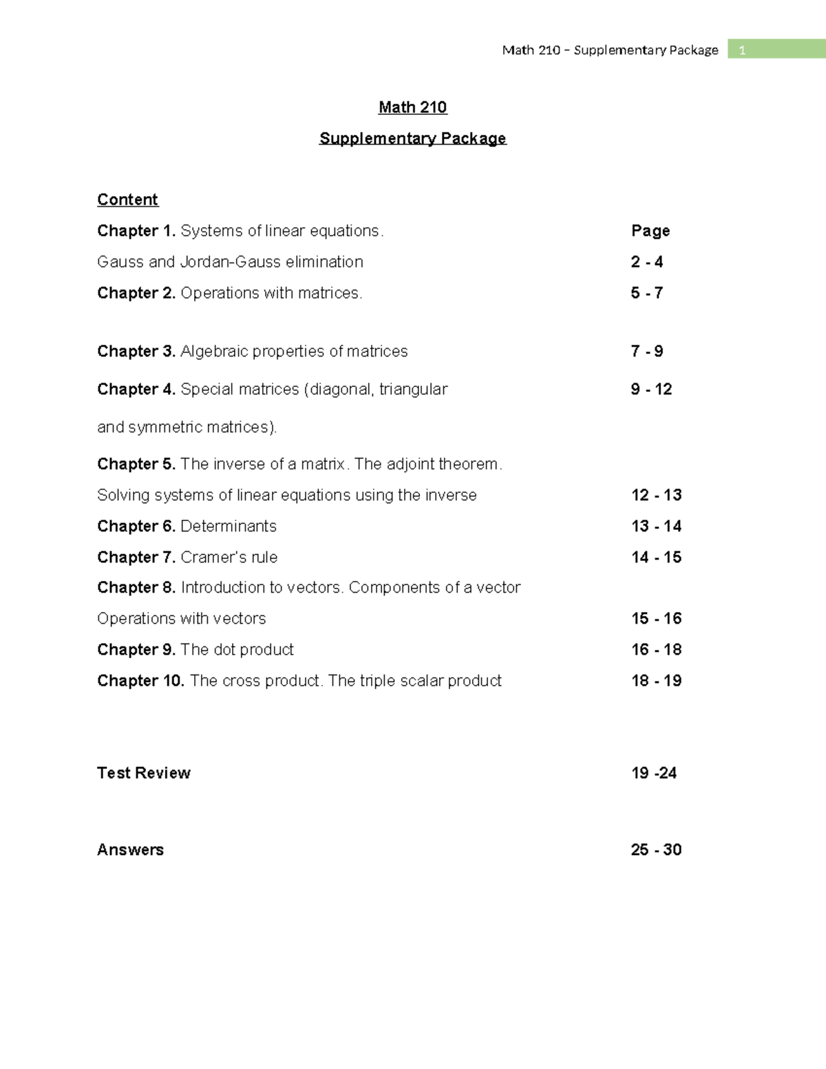 Math 210 - Supplemental for Linear Algebra - Math 210 Supplementary ...