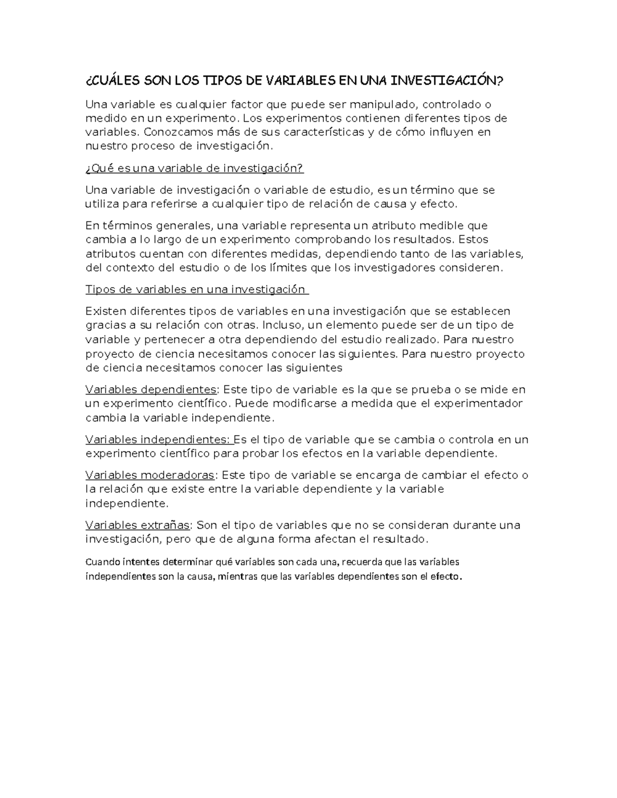Cuáles SON LOS Tipos DE Variables EN UNA Investigación - ¿CUÁLES SON ...