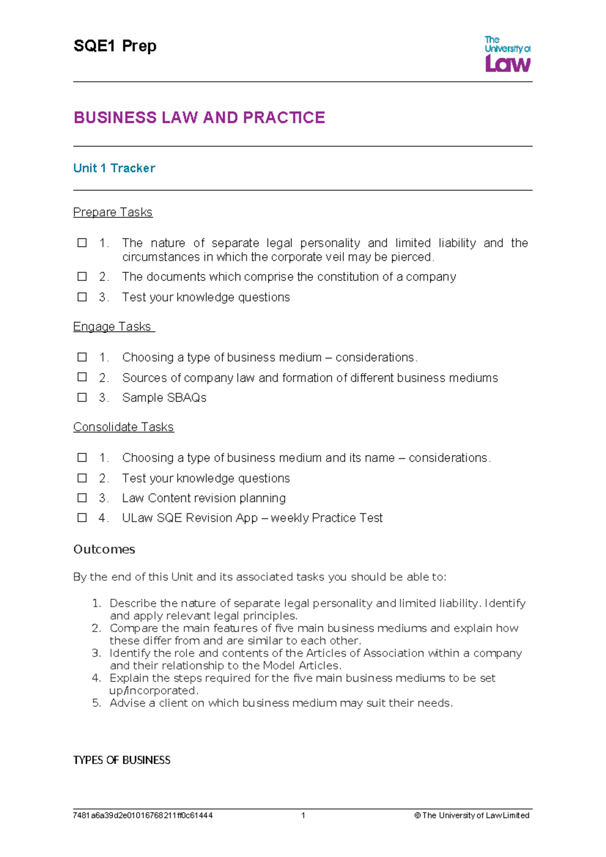 BLP UNIT 1 PREP - blp prep unit 1 - BUSINESS LAW AND PRACTICE Unit 1 ...