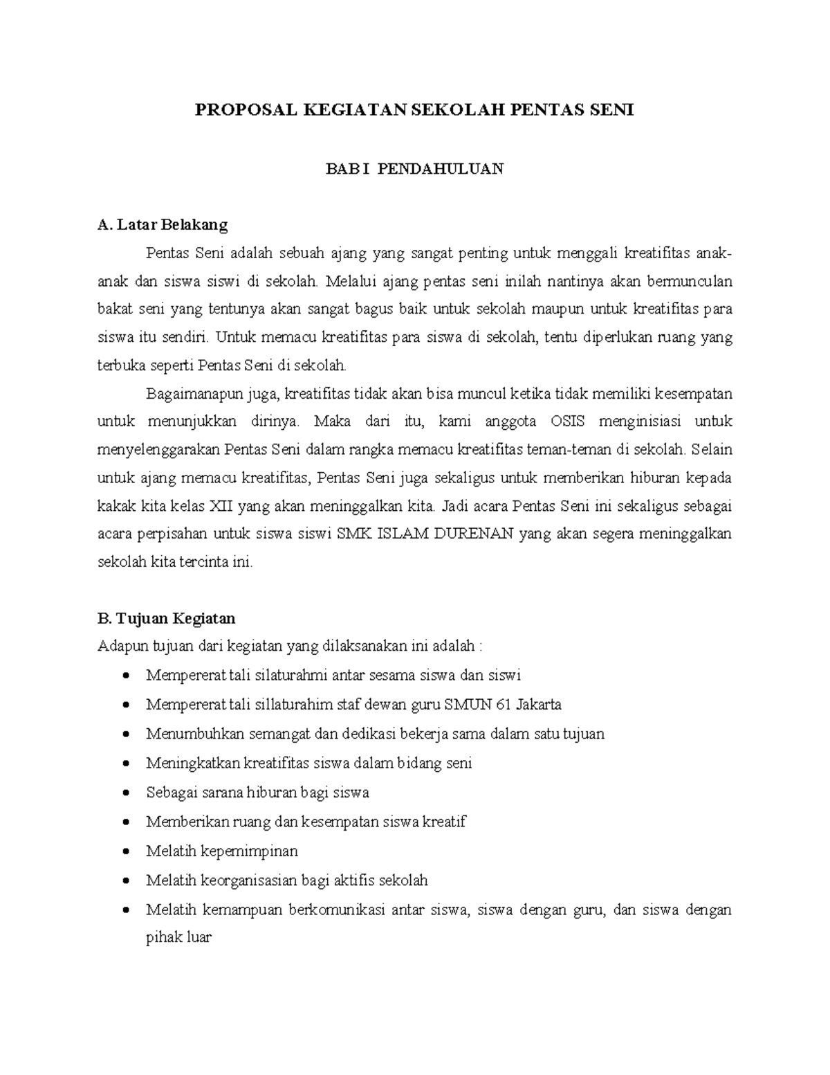 Proposal Kegiatan Sekolah PDF - PROPOSAL KEGIATAN SEKOLAH PENTAS SENI ...
