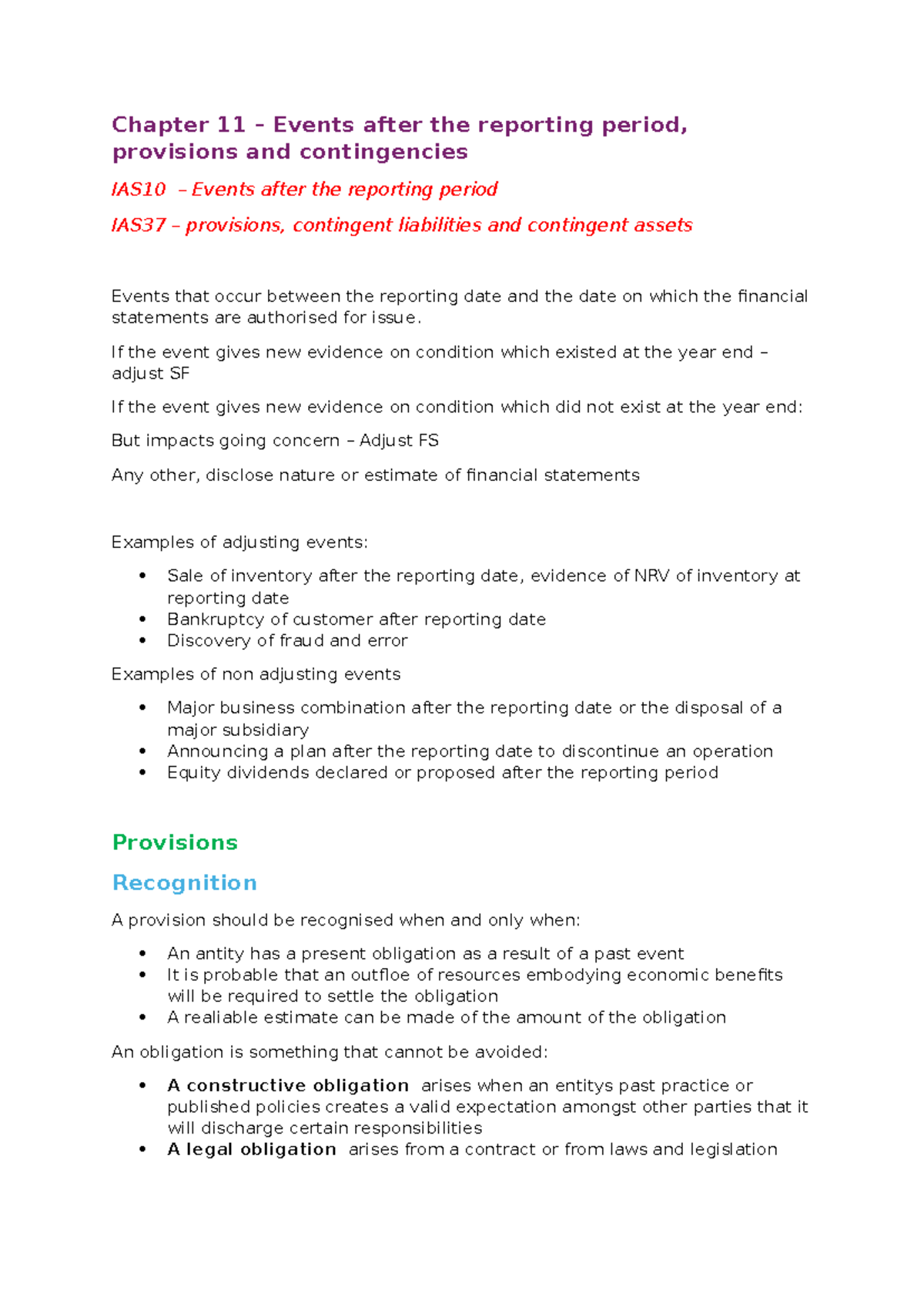 SBR Chapter 11 -Events after the reporting period, provisions and ...