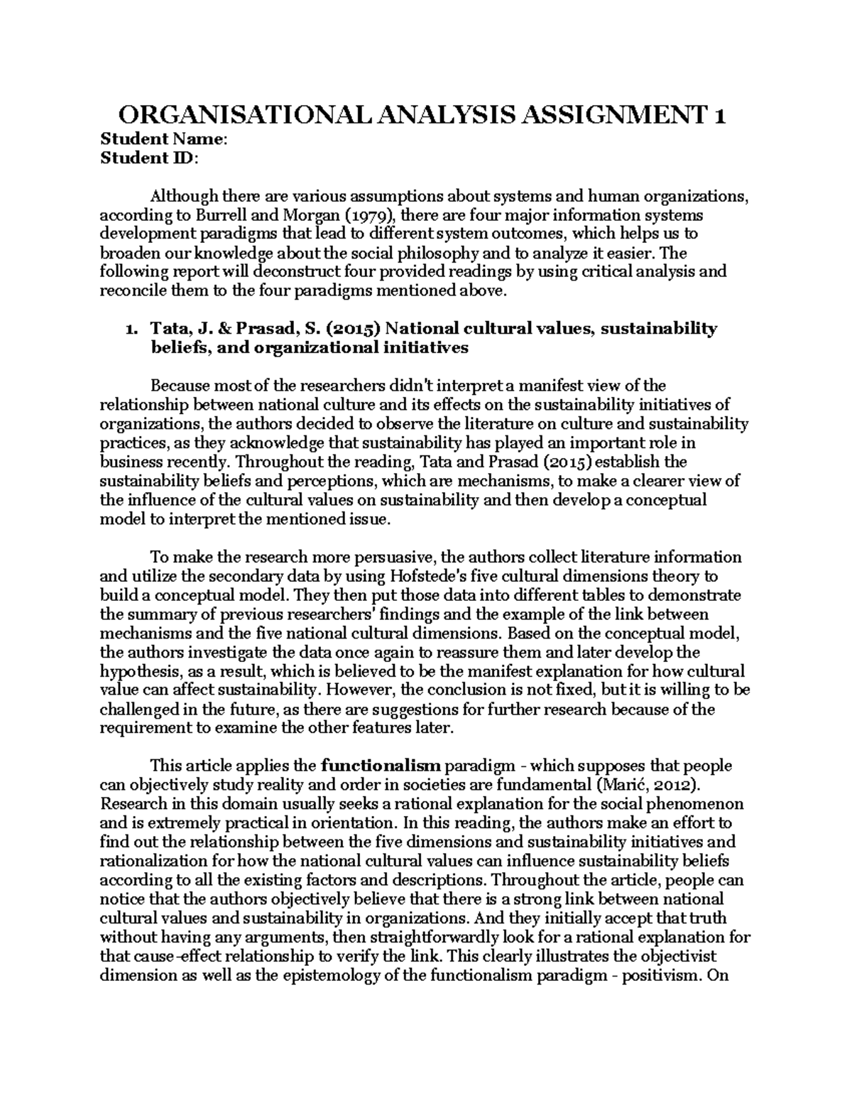 Organisational Analysis Assignment 1 - ORGANISATIONAL ANALYSIS ...