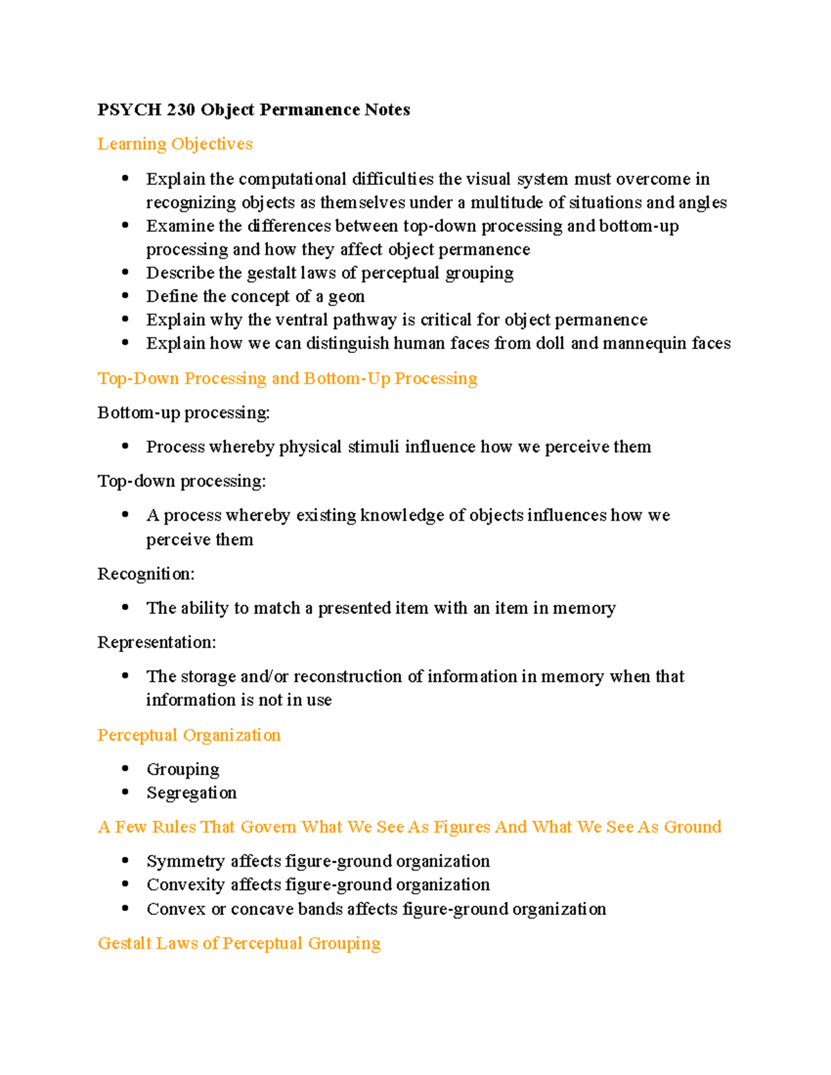 Psych 230 Object Permanence Notes - PSYCH 230 Object Permanence Notes ...