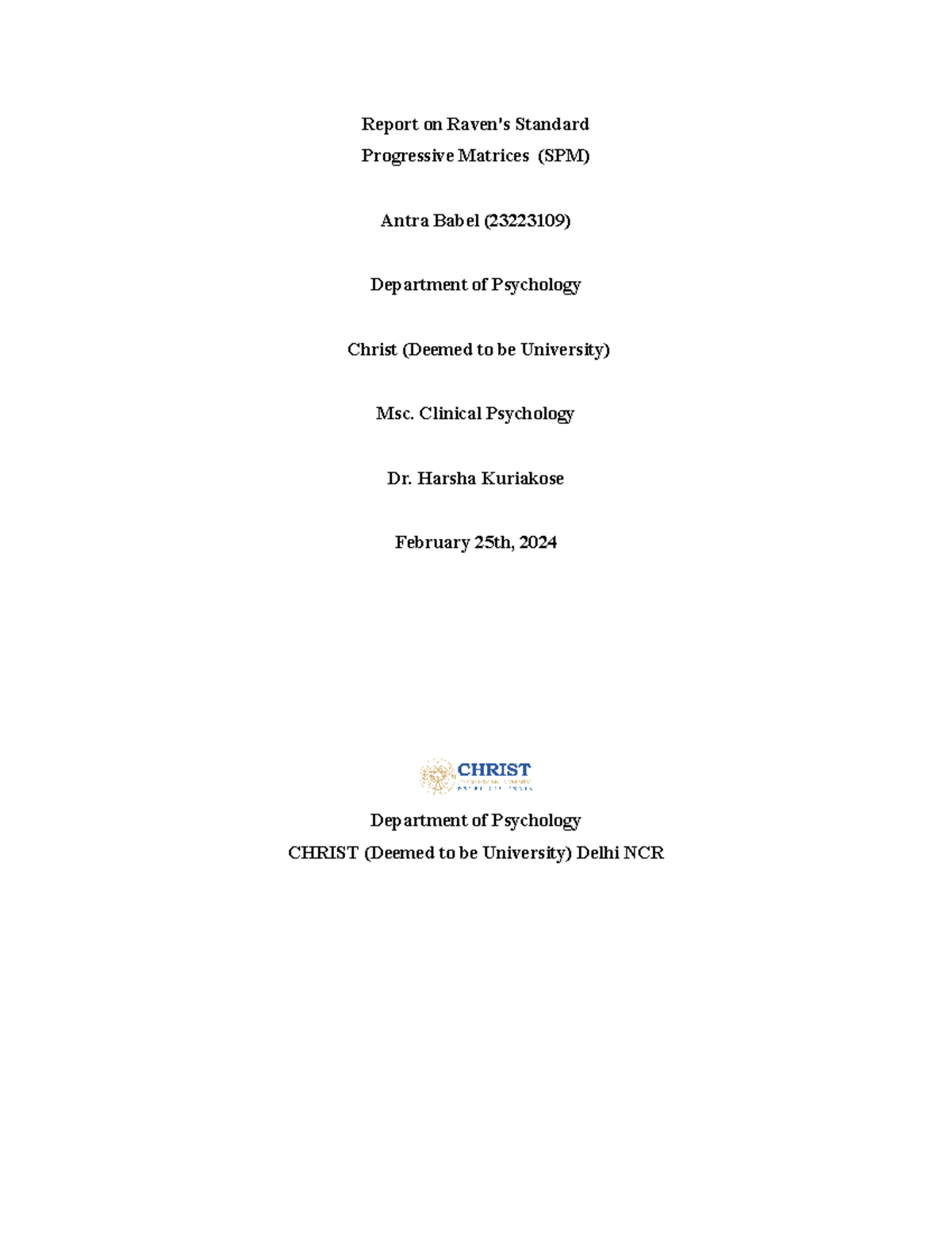 Report on Raven's Standard - Report on Raven's Standard Progressive ...