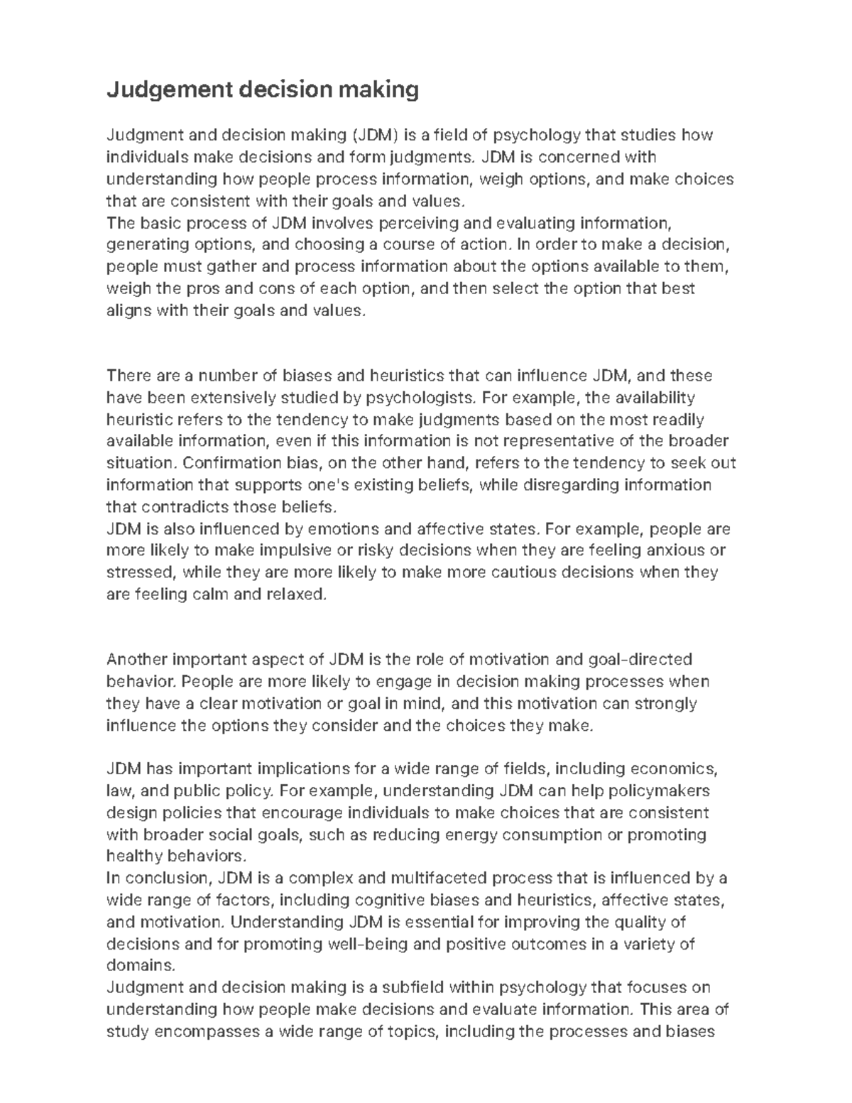 Judgment and Decision Making in Psychology - Studocu