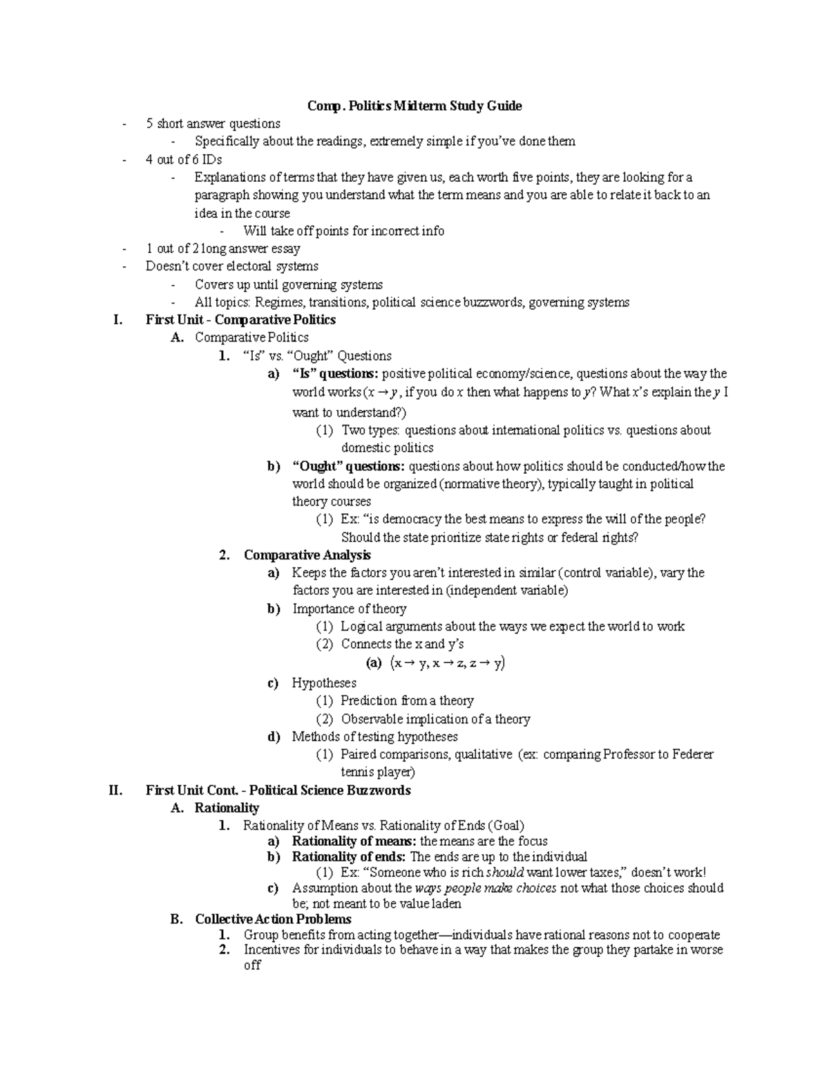 POL 500Comparitive Politics Midterm Study Guide Fall 2021 - Comp ...