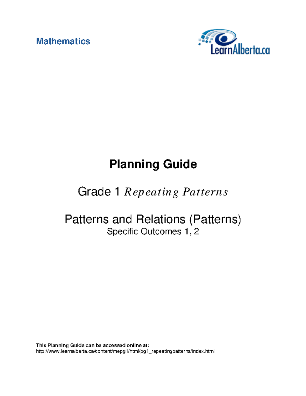 Pg1 repeatingpatterns - Mathematics Planning Guide Grade 1 Repeating ...