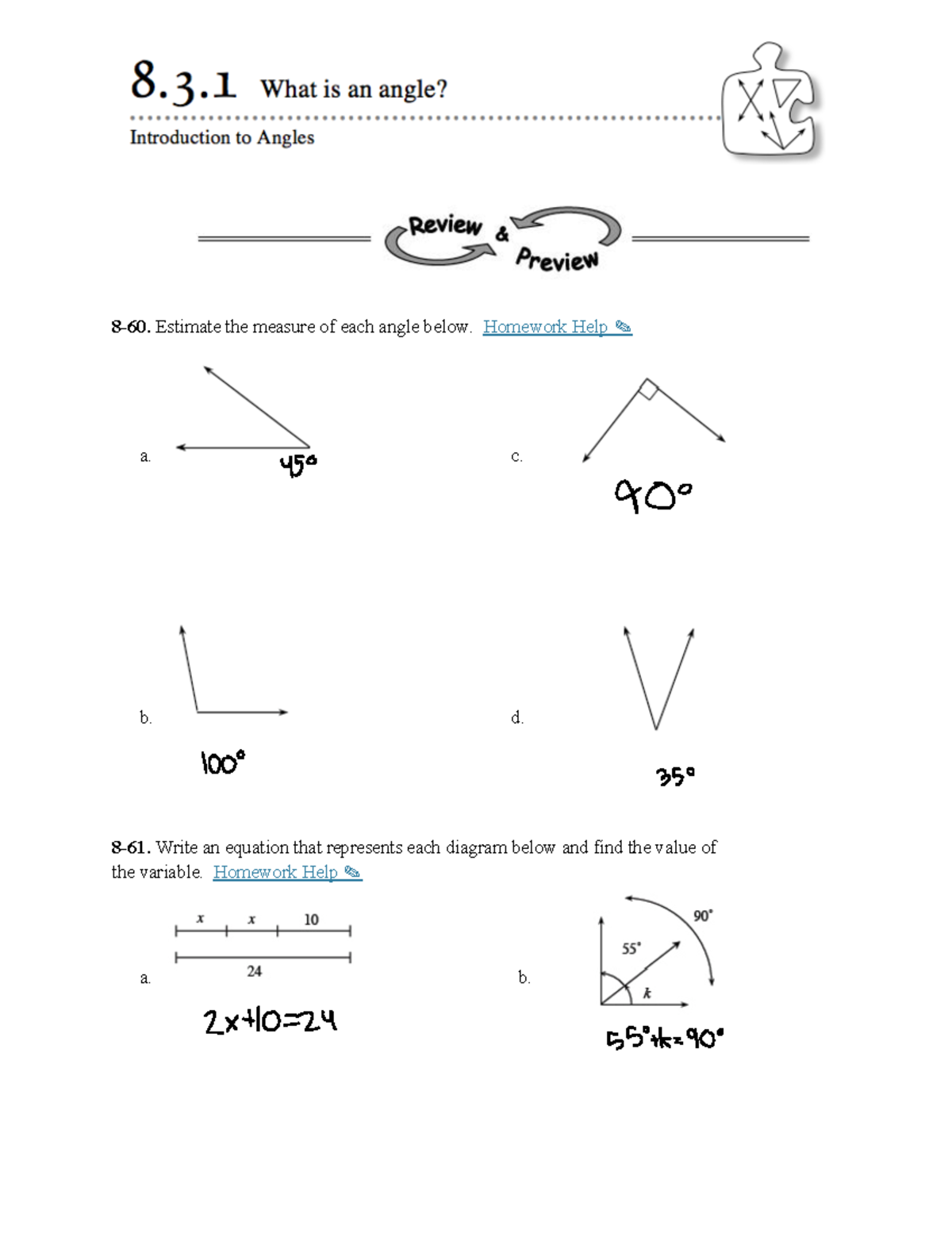 HW CC2 8 - ####### 8 - 60. Estimate the measure of each angle below ...