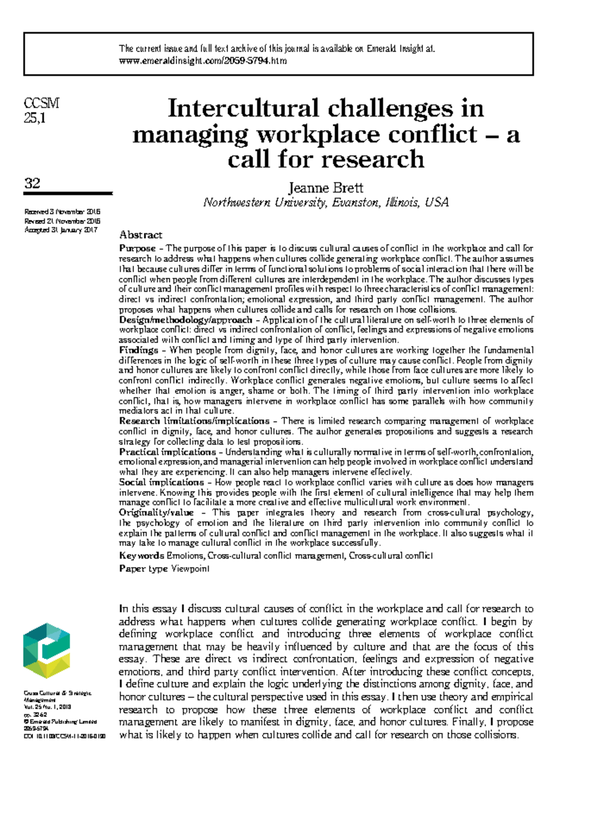 Intercultural challenges in managing workplace conflict- a call for ...
