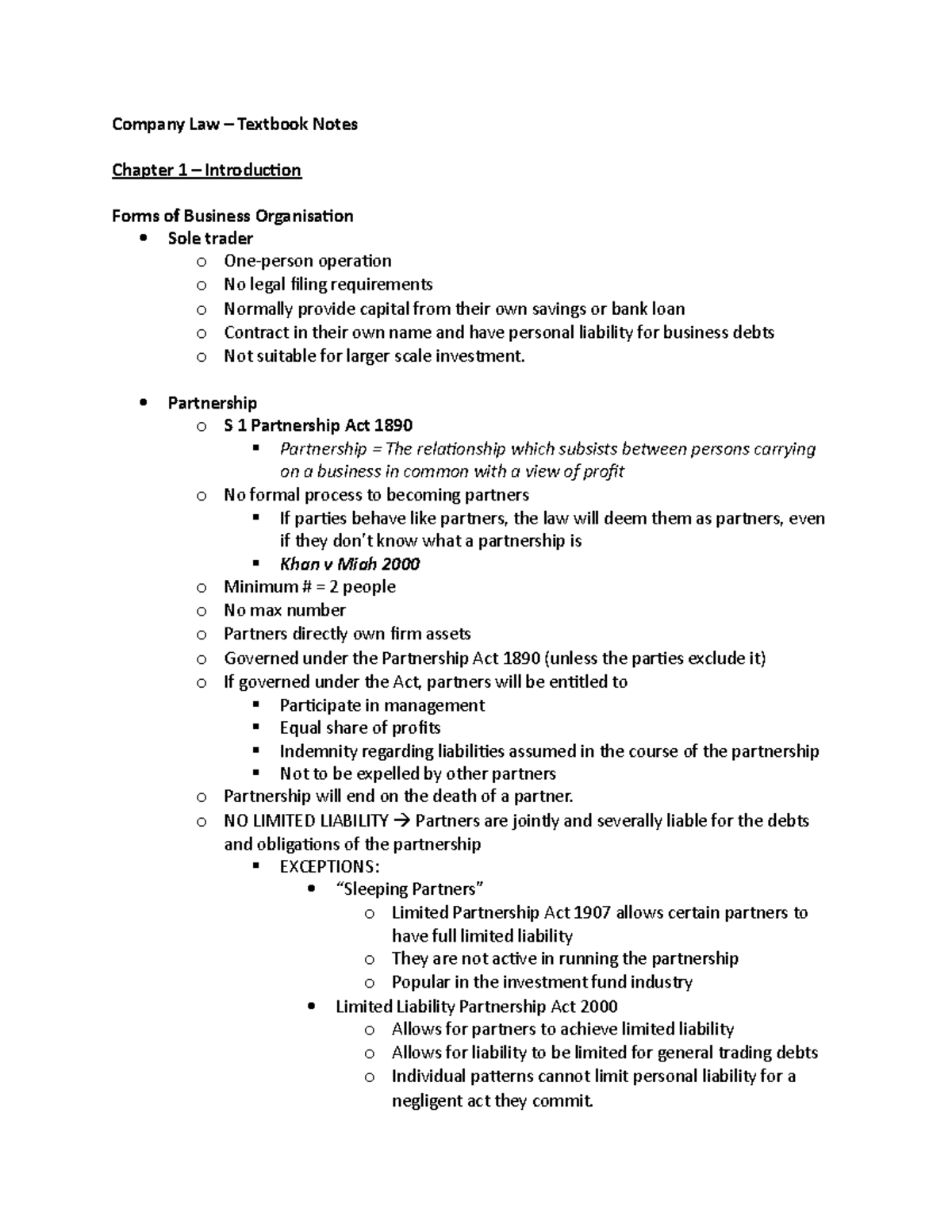 Company Law Textbook - Lecture notes All - Company Law – Textbook Notes ...