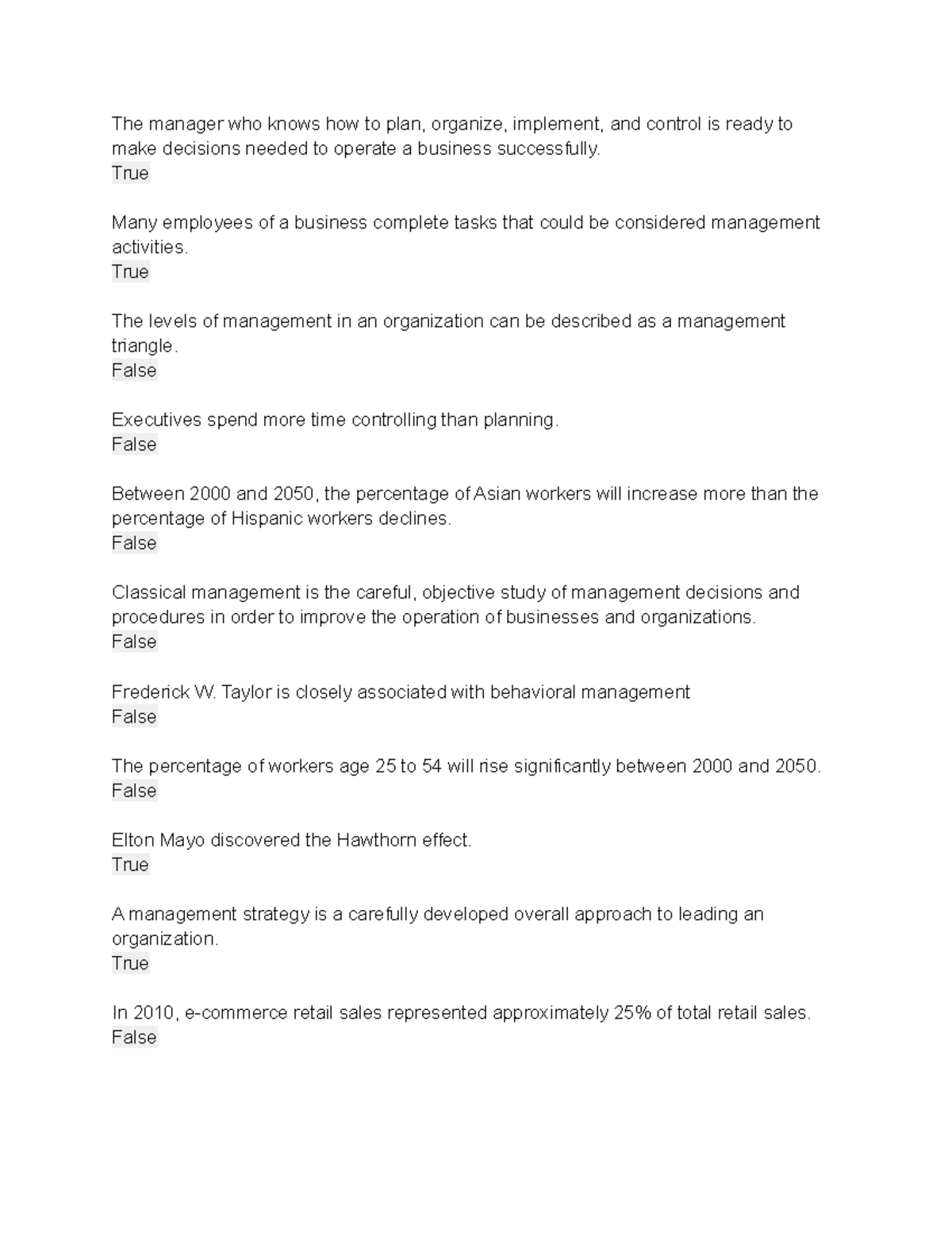 Quiz part two-Principles of management - The manager who knows how to ...