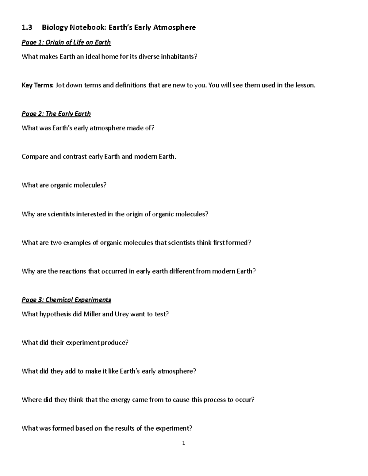 01 03 earths early etmosphere - 1 Biology Notebook: Earth’s Early ...