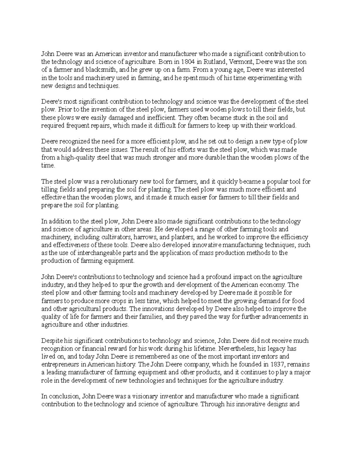 John Deere - Born in 1804 in Rutland, Vermont, Deere was the son of a ...