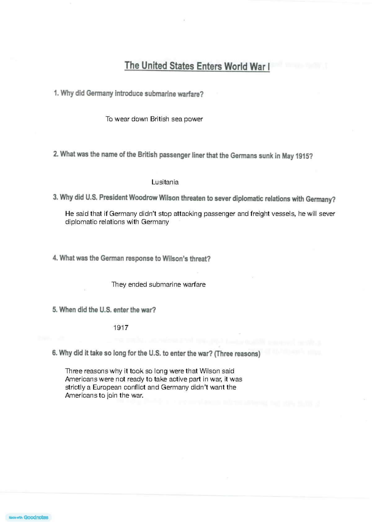 The US Enters WWI Questions-2 - To wear down British sea power ...