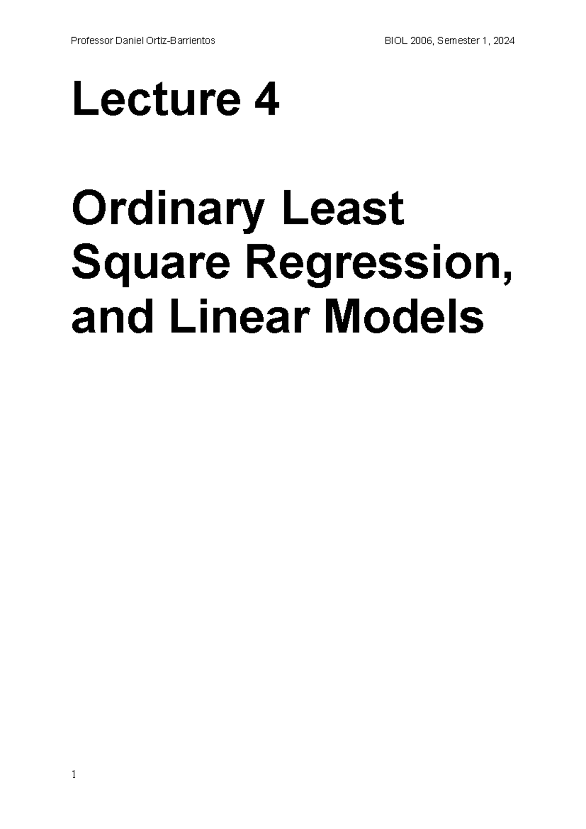Lecture 4 Summary Notes - Lecture 4 Ordinary Least Square Regression ...