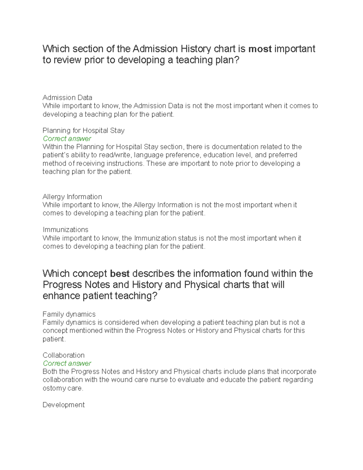 Sims Chart Case Study #1 - Which section of the Admission History chart ...