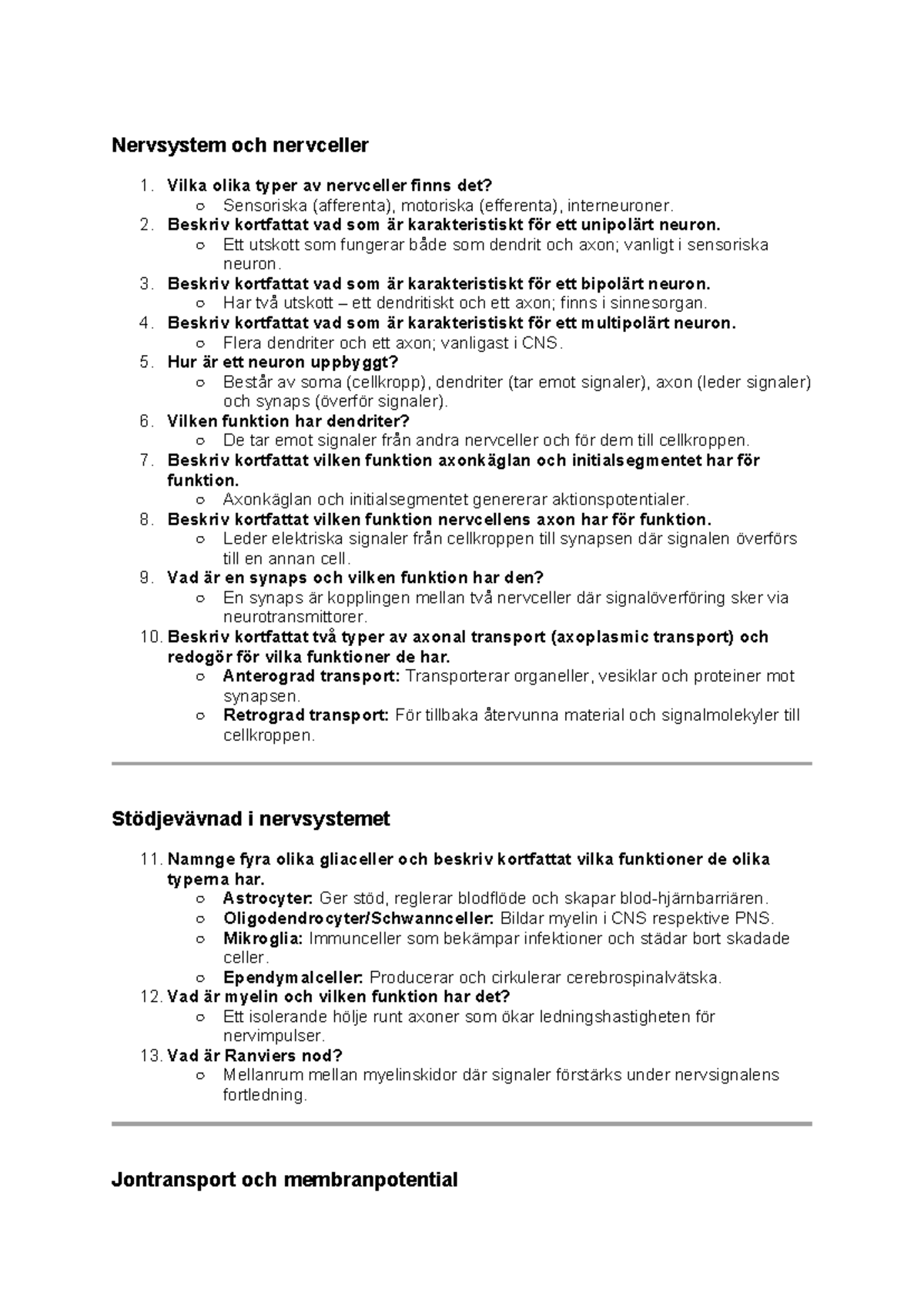 Seminaium - väldigt bra - Nervsystem och nervceller 1. Vilka olika ...
