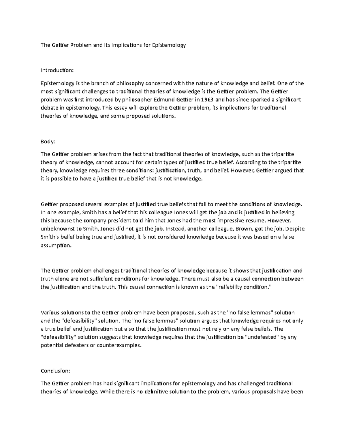 The Gettier Problem and Its Implications for Epistemology - The Gettier ...