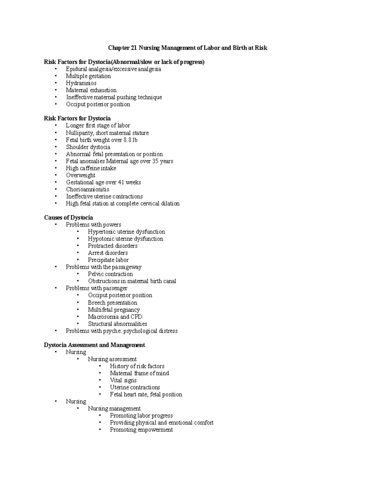 Chapter 21 - maternal newborn - Chapter 21 Nursing Management of Labor ...