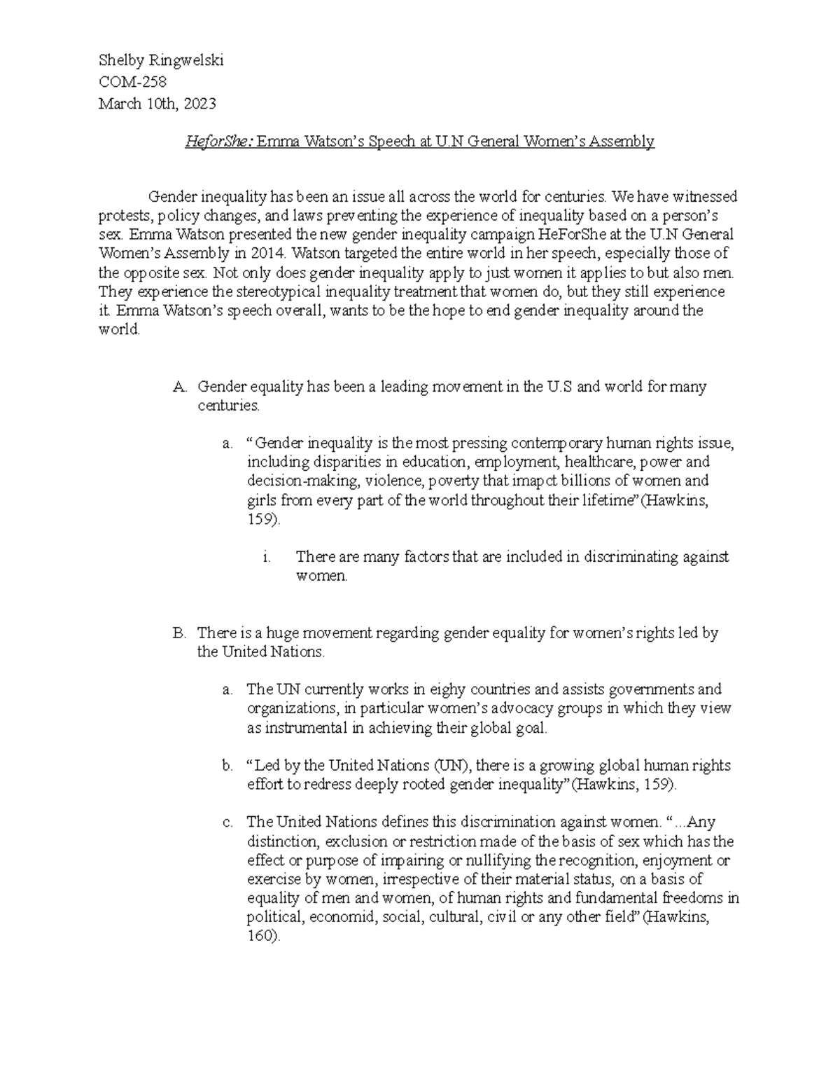 Contextual Analysis Emma Watson - COM- March 10th, 2023 HeforShe: Emma ...