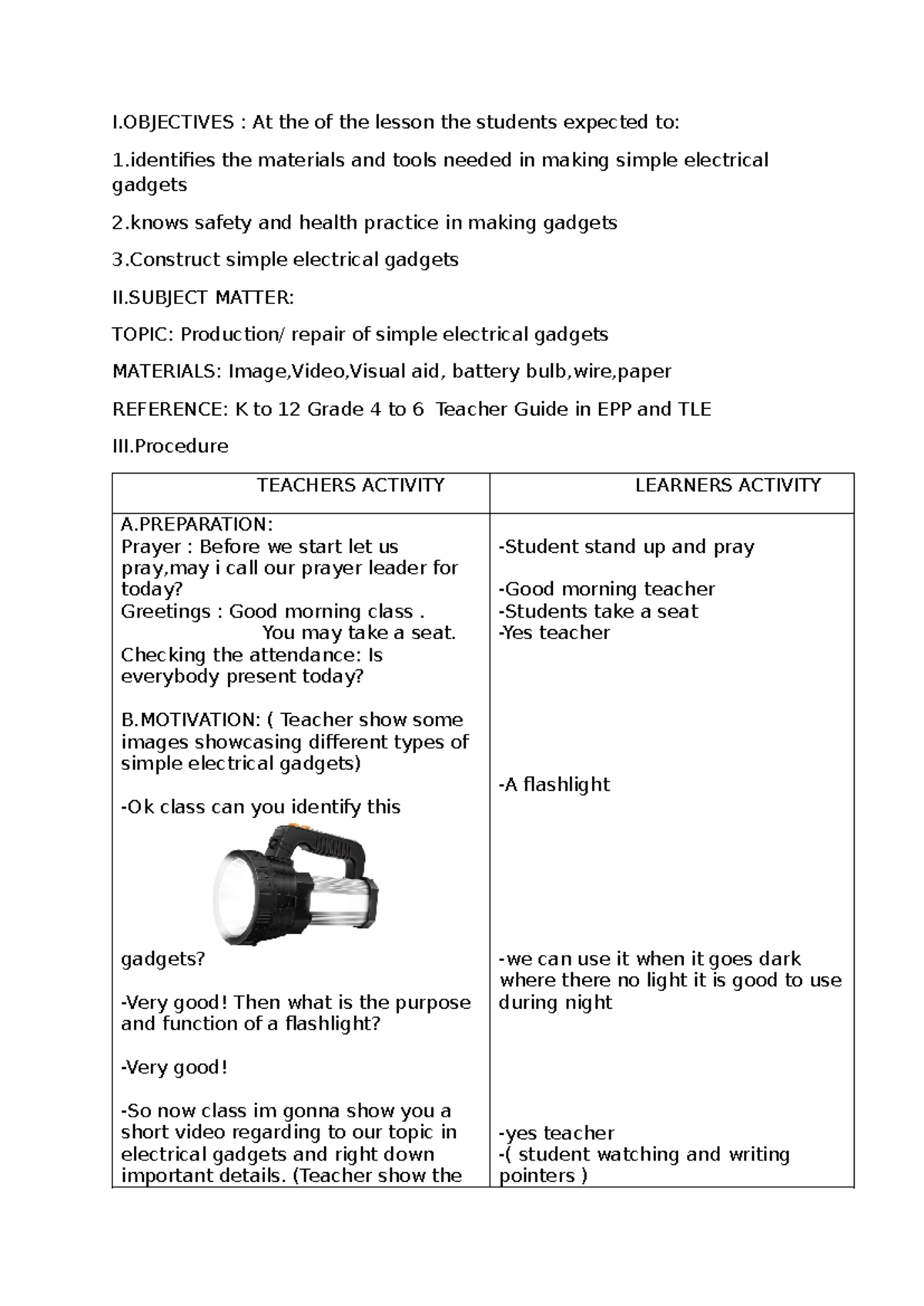 TLE Lesson PLAN - N/a - I : At the of the lesson the students expected ...